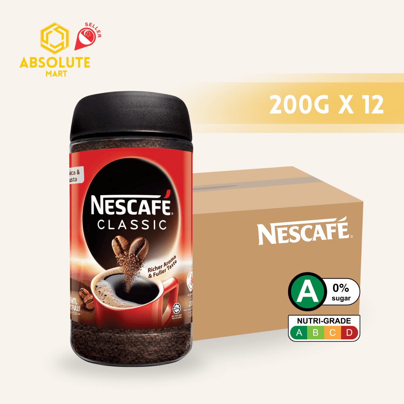 [CARTON] NESTLE Nescafe Classic 200G X 12 (GLASS) – ABSOLUTE MART