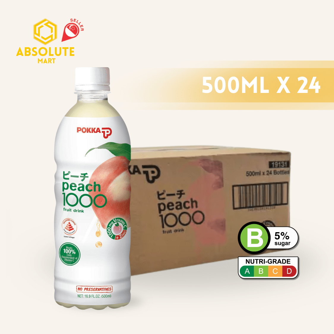 POKKA Peach 1000 500ML X 24 (BOTTLE) – ABSOLUTE MART